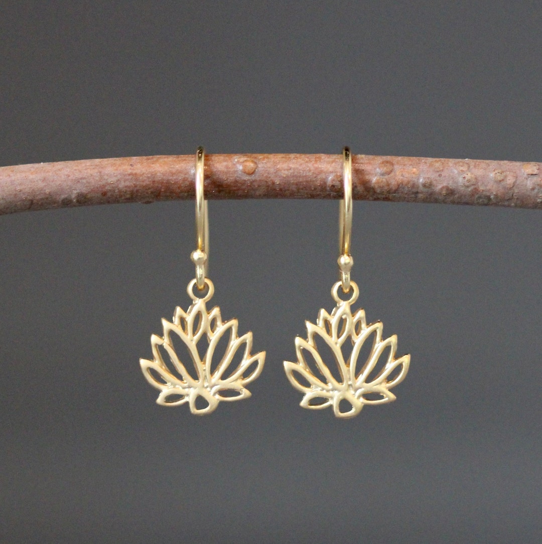 Lotus Flower Earrings - Flower Charm Earrings - Gold Lotus Charm ...