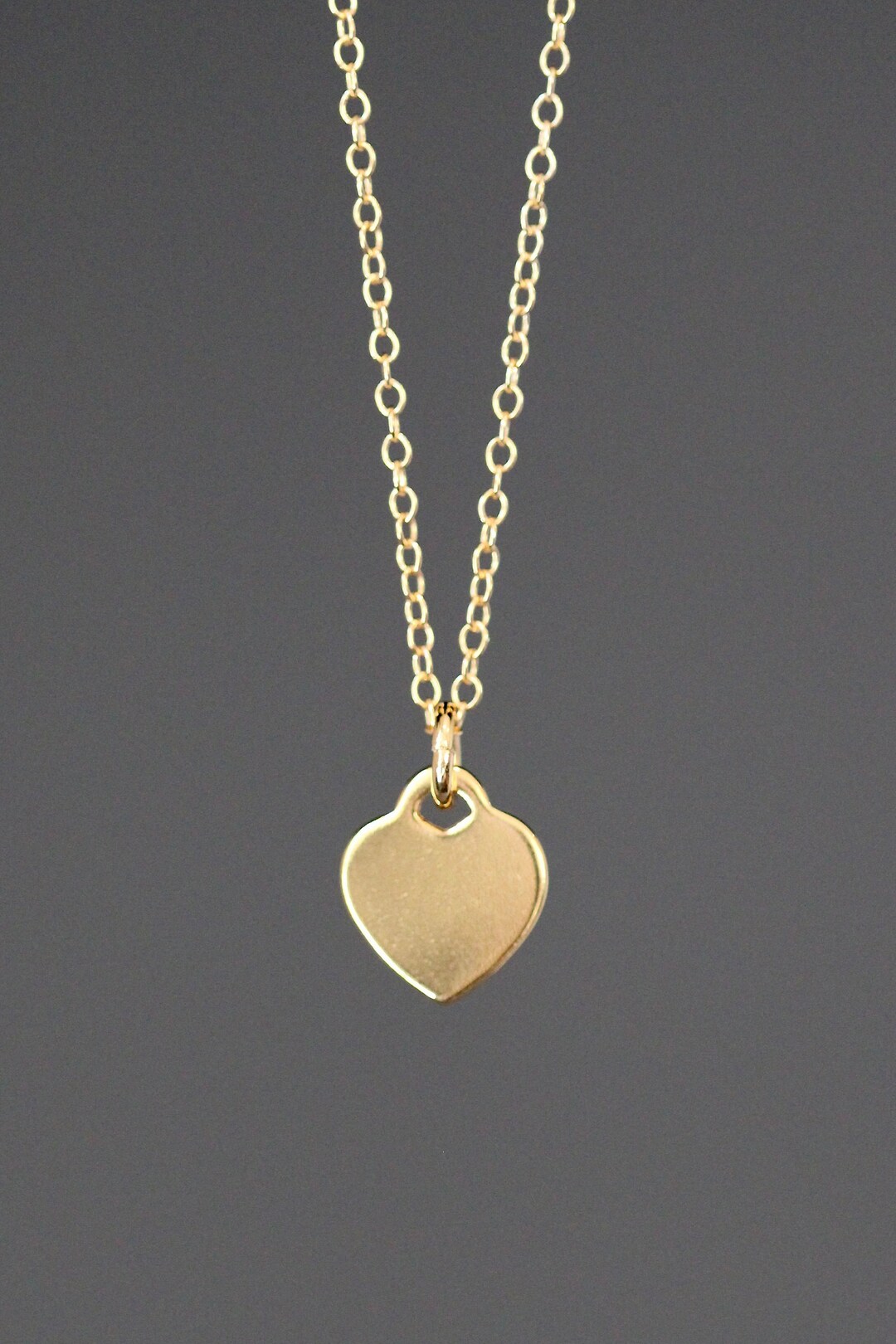 Gold Heart Necklace - Small Gold Tag Pendant - Simple Heart Pendant ...