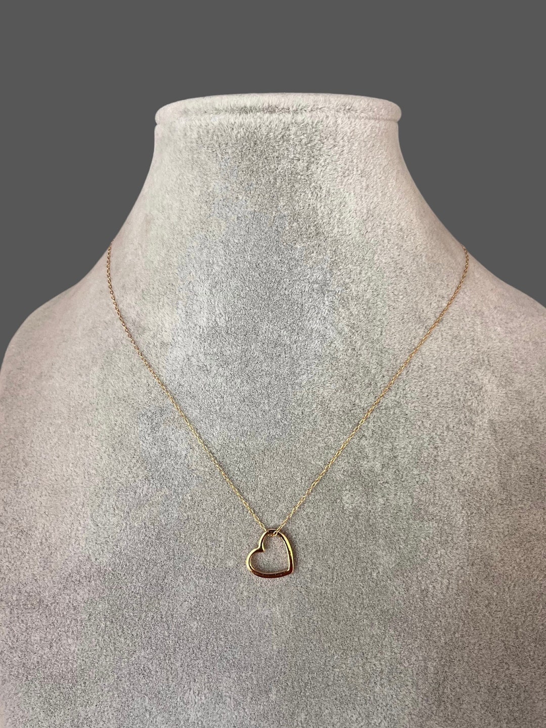 Gold Heart Necklace Floating Heart Pendant Simple Heart Pendant Open ...