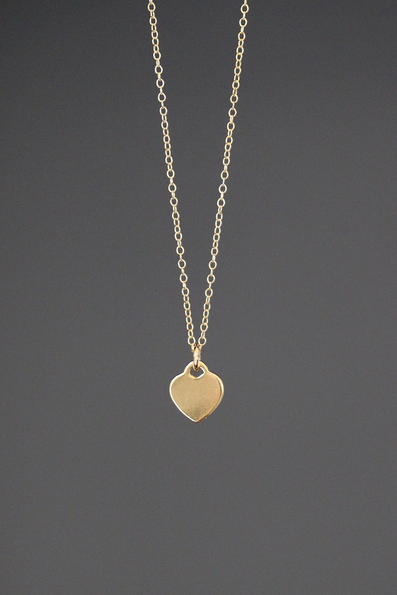 Gold Heart Necklace - Small Gold Tag Pendant - Simple Heart Pendant ...