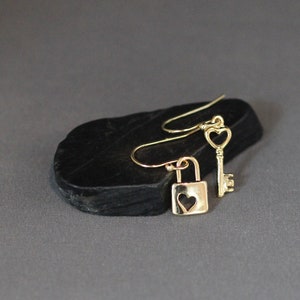 Lock and Key Earrings - Gold Lock and Key - Heart Charm Earrings - Key ...