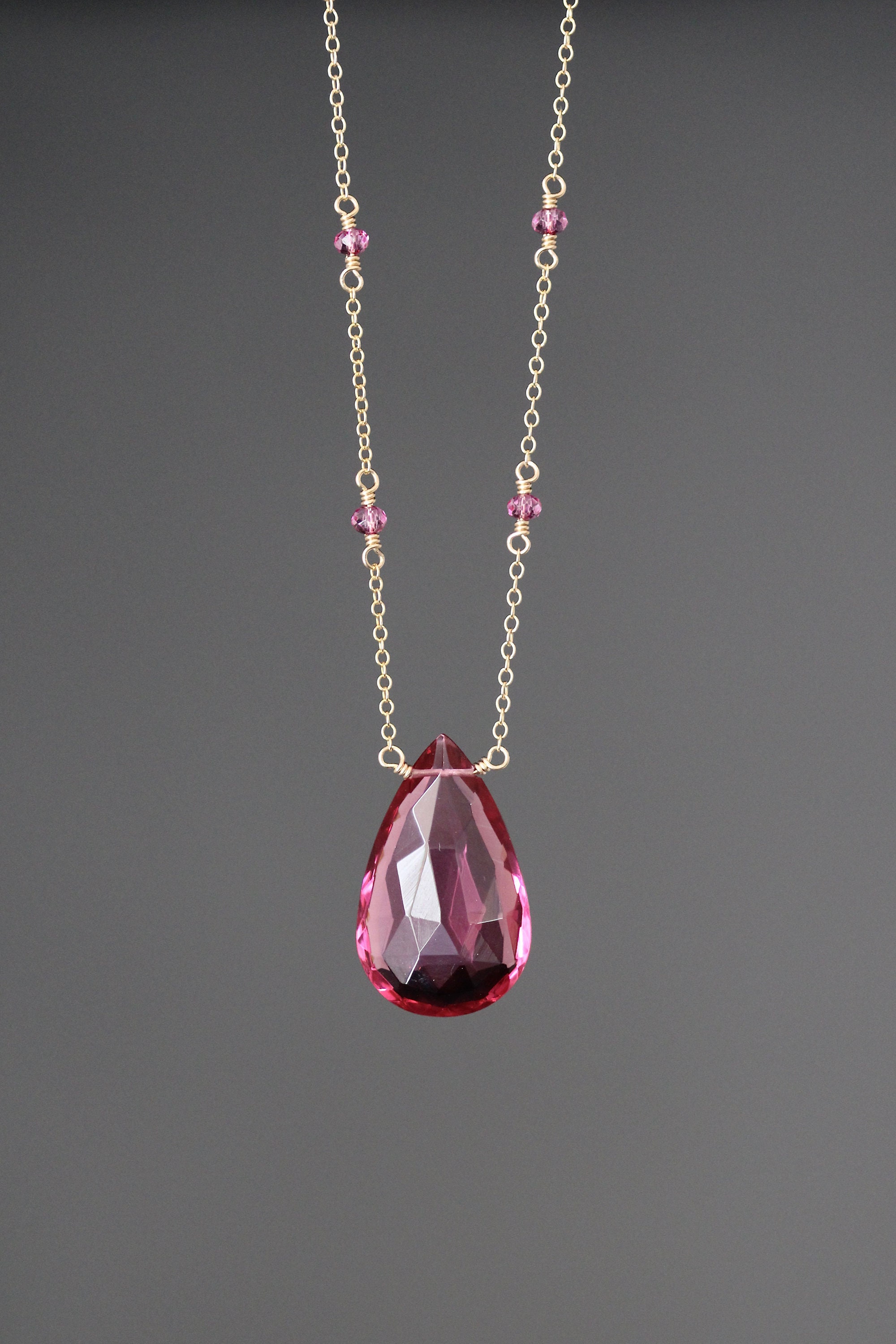 Pink Quartz Necklace Pink Gemstone Necklace Hot Pink Etsy