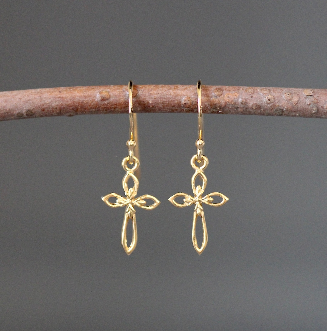 Gold Cross Earrings - Cross Dangle Earrings - Religious Jewelry - Fancy ...