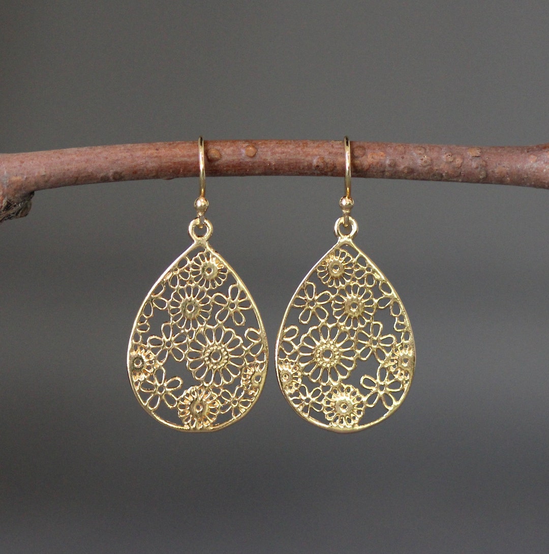 Gold Flower Earrings - Gold Filigree Earrings - 24k Gold Vermeil ...