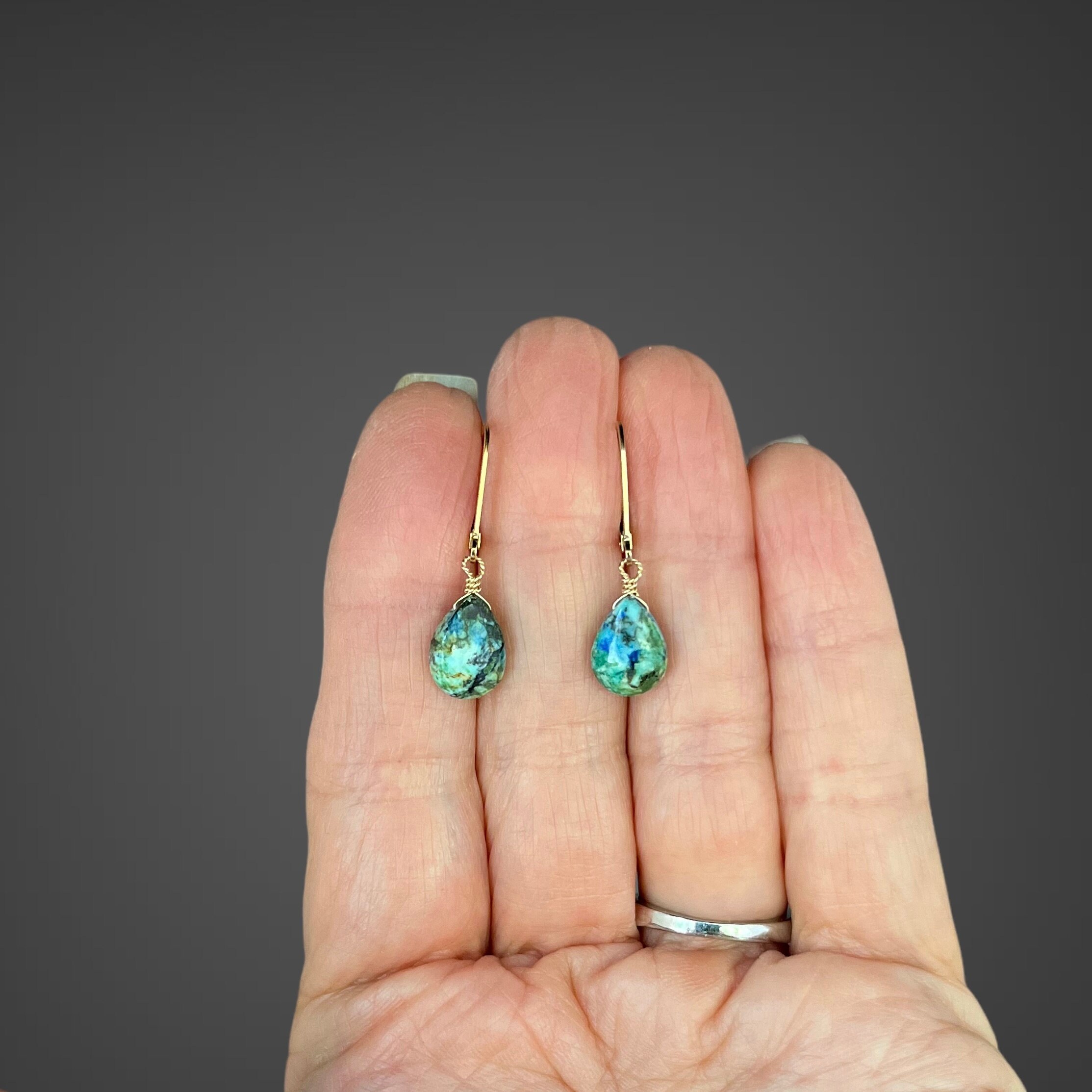 Blue Azurite Earrings - Azurite Turquoise Earrings - Turquoise and Gold ...