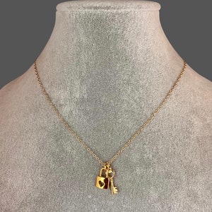 Lock and Key Necklace - Gold Lock and Key - Heart Charm Necklace - Key ...