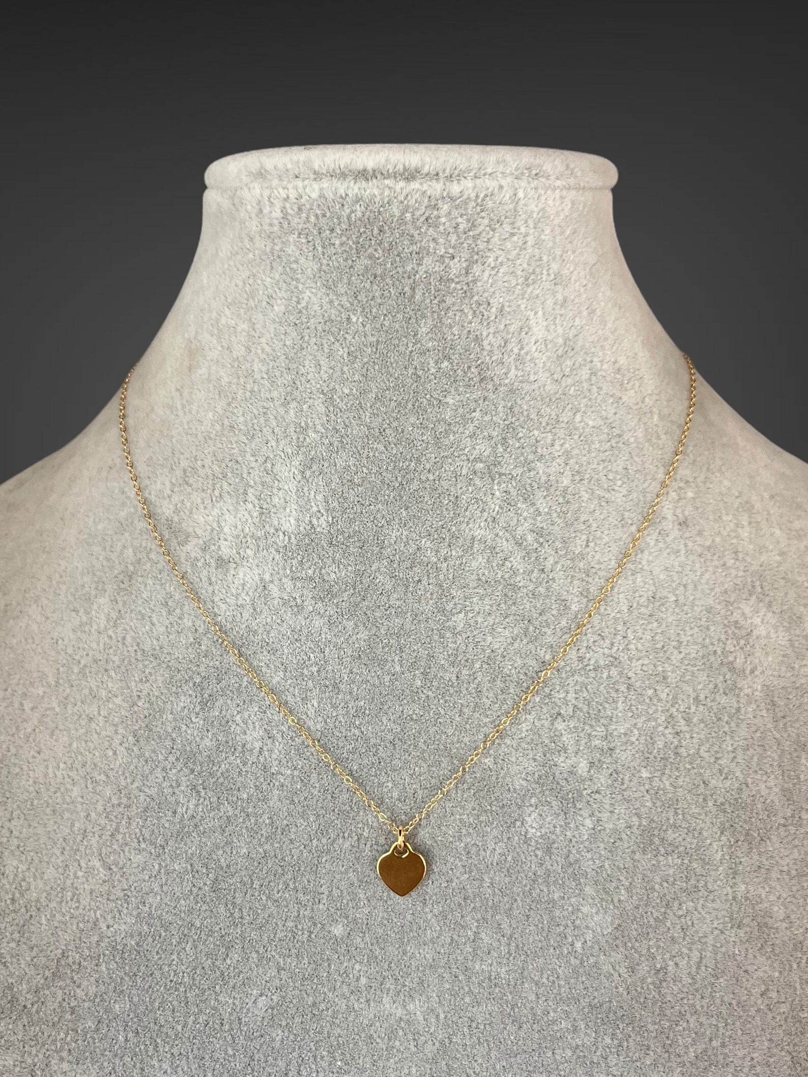 Gold Heart Necklace - Small Gold Tag Pendant - Simple Heart Pendant ...