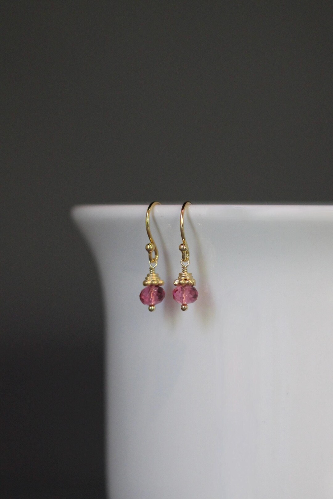 Fuchsia Quartz Earrings - Hot Pink Quartz Earrings - Pink and Gold ...