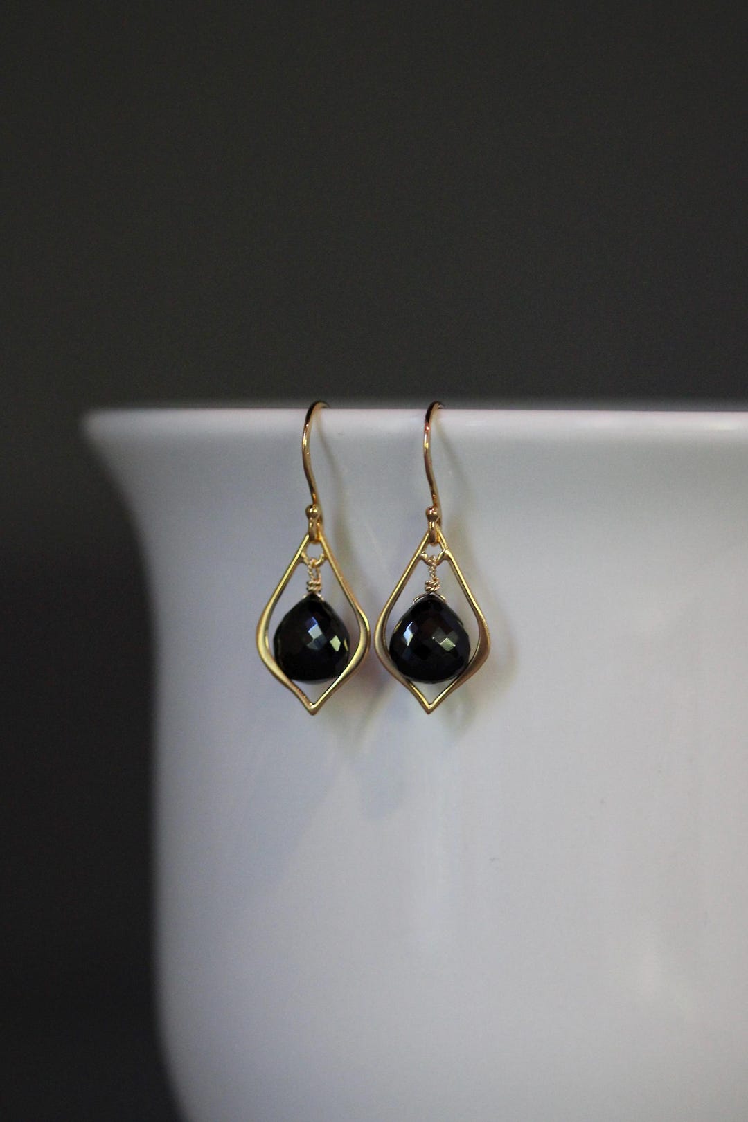 Black Spinel Earrings - Black and Gold Earrings - Black Gemstone ...