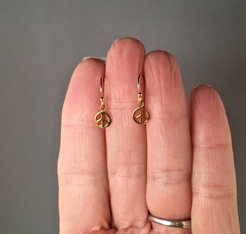 Peace Sign Earrings - Gold Peace Signs - Peace Charm Earrings - Small ...