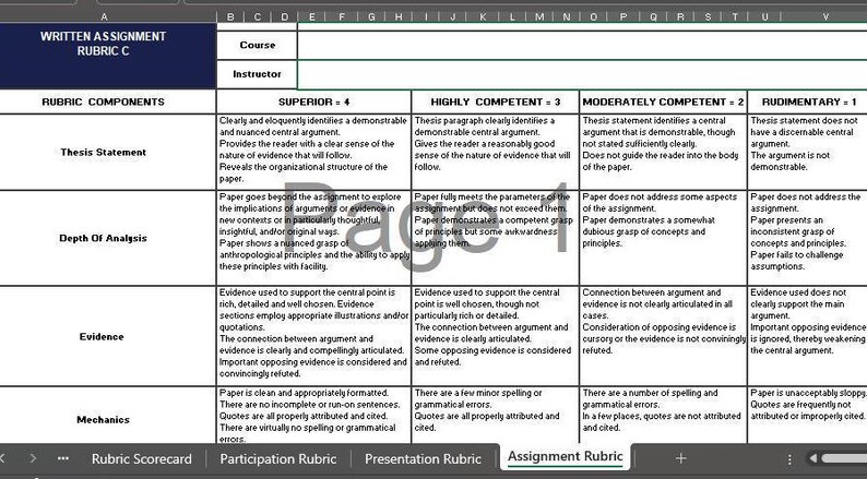 Assessment Grading Rubric - Etsy