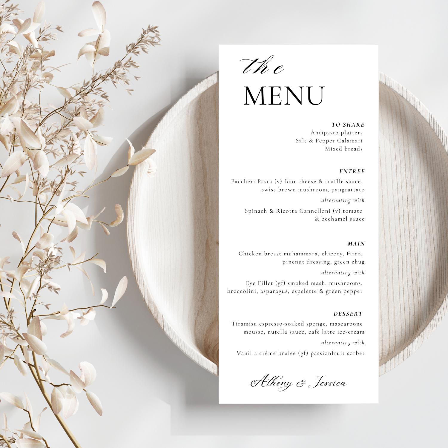 Menu and Thank You Card, Wedding Menu Card, Napkin Note Thank You Card ...