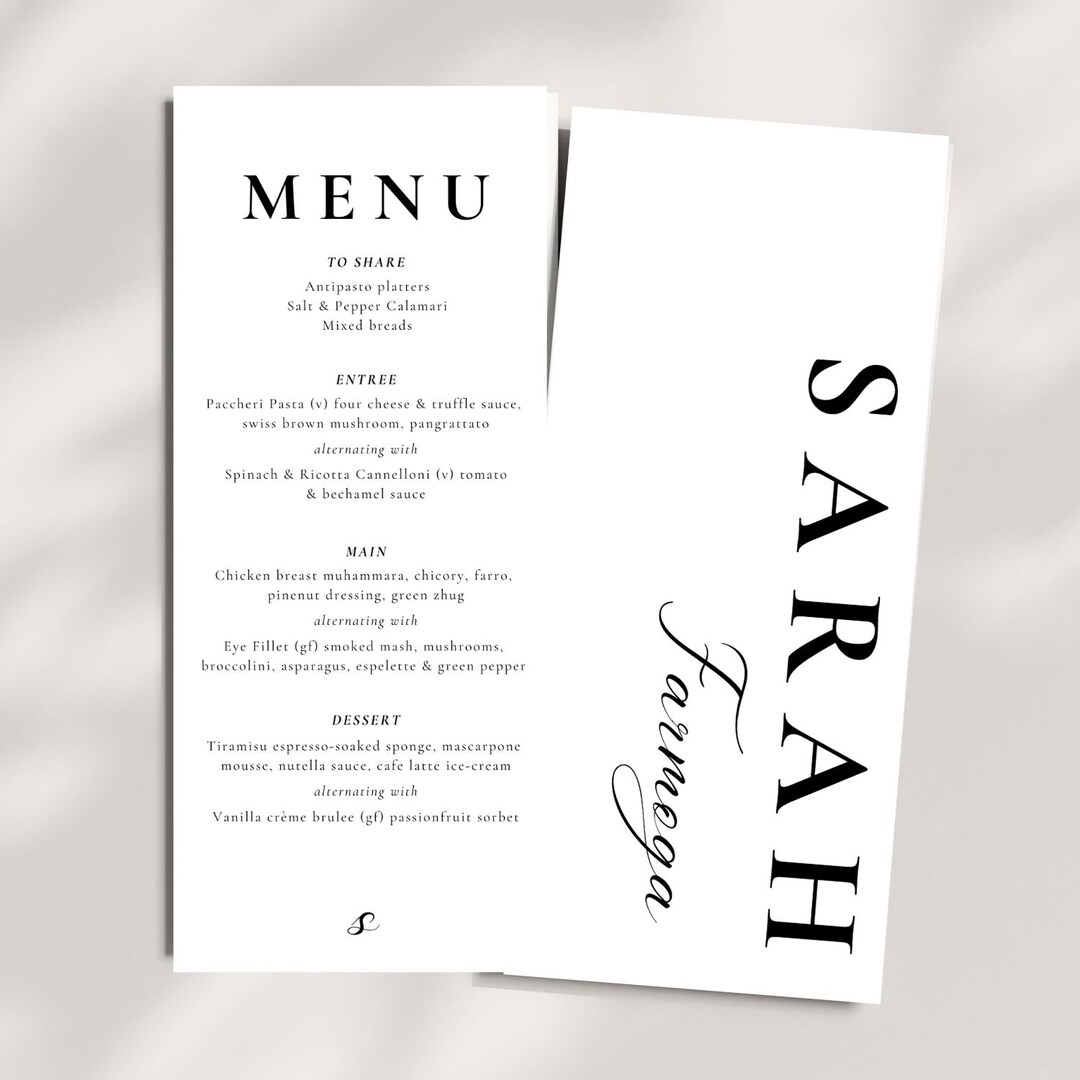 Minimalist Menu, DL Menu, Custom Modern Wedding Menu, Elegant Menu ...
