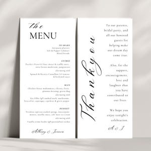 Menu and Thank You Card, Wedding Menu Card, Napkin Note Thank You Card ...