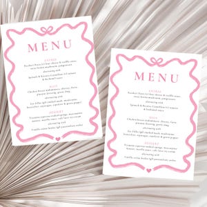Lunch Menu, Dinner Menu, Wedding Menu, Birthday Menu, Pink Menu, Bow ...