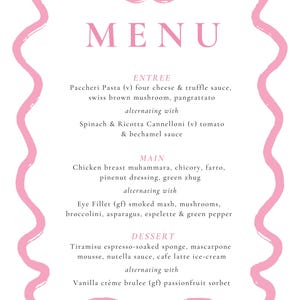 Lunch Menu, Dinner Menu, Wedding Menu, Birthday Menu, Pink Menu, Bow ...