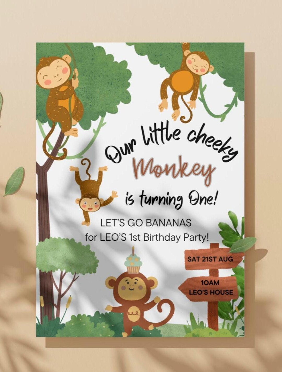 1ST Birthday Invitation, Cheeky Monkey Invitation, Safari Theme, Boy ...
