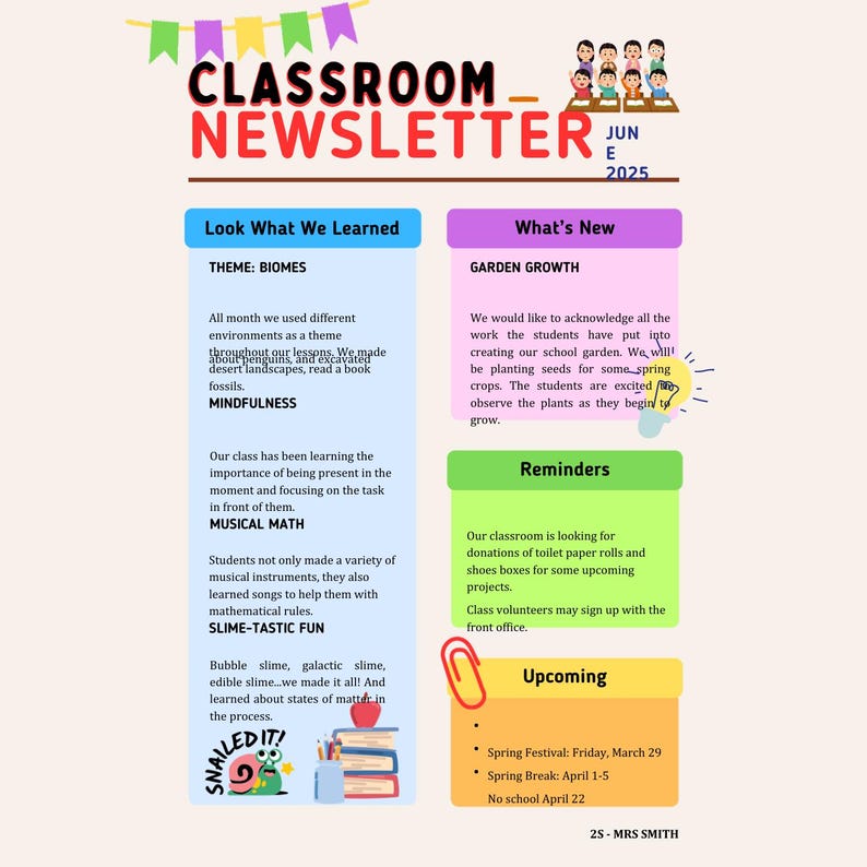 Newsletter, Classroom Newsletter, School Newsletter, What We Did, Note ...
