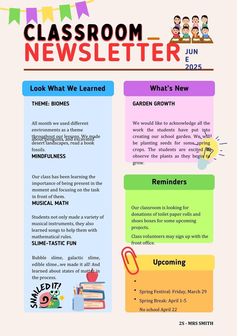 Newsletter, Classroom Newsletter, School Newsletter, What We Did, Note ...