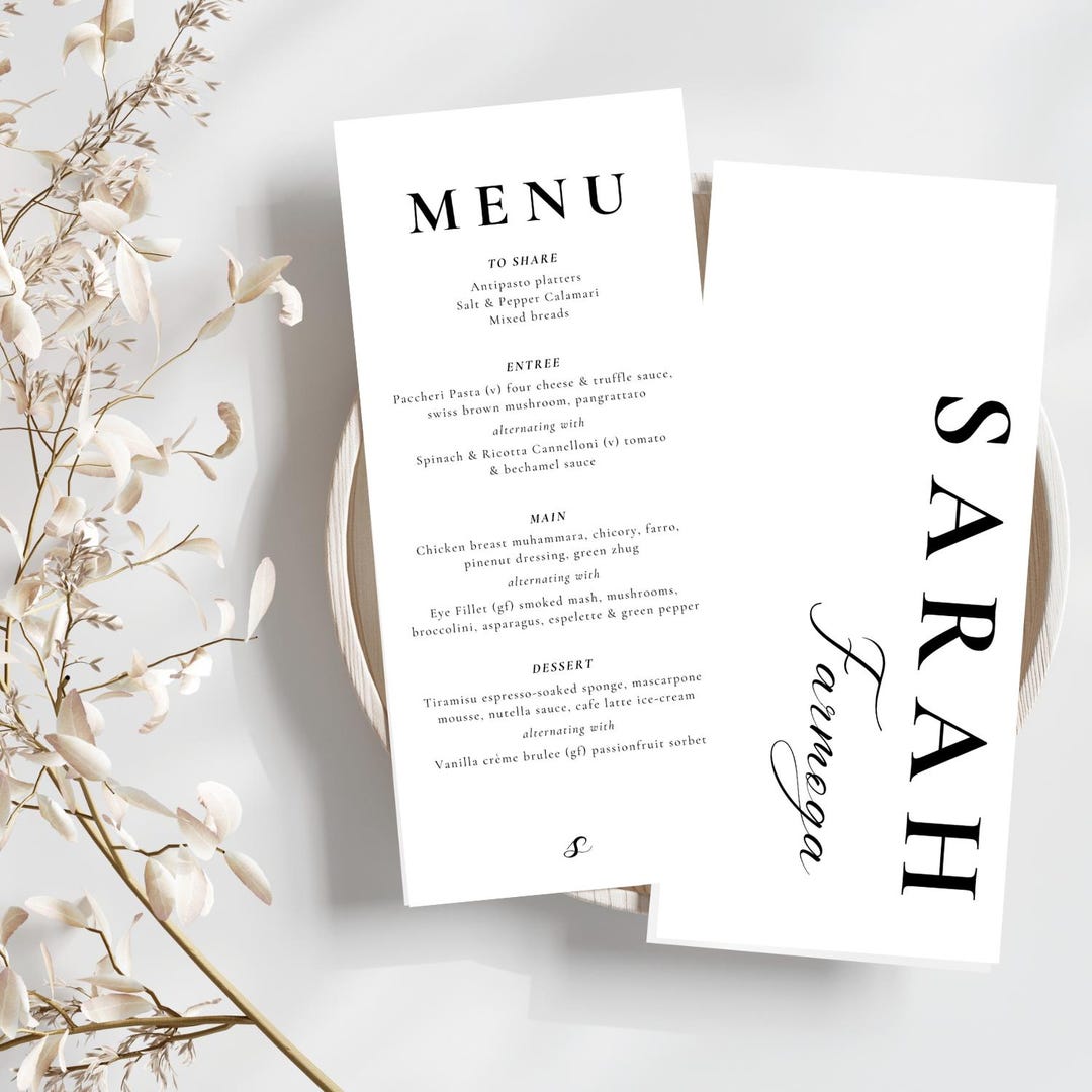 Minimalist Menu, DL Menu, Custom Modern Wedding Menu, Elegant Menu ...