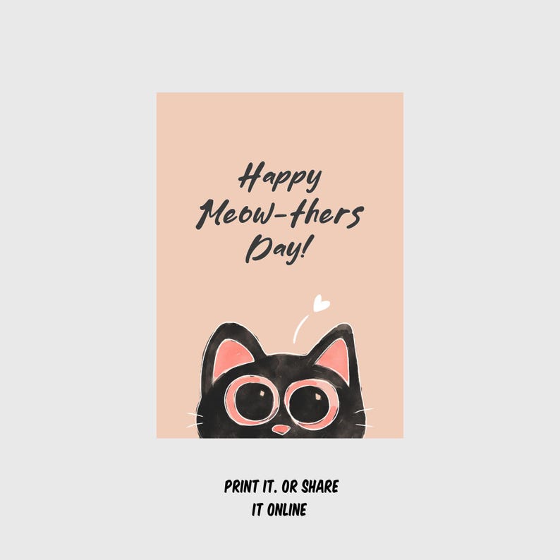 Printable Mothers Day Cat Mothers Card for Cat Lover, Gift for Cat Mom ...