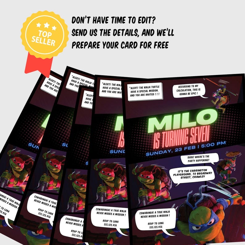 Editable Ninja Turtle Birthday Invitation – Printable Ninja Kids Party ...