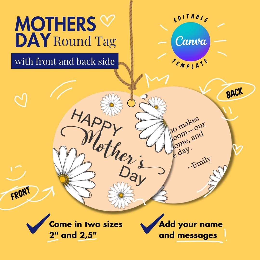 Mothers Day Gift Tag Printable Round Gift Tag Personalized Mother Day ...