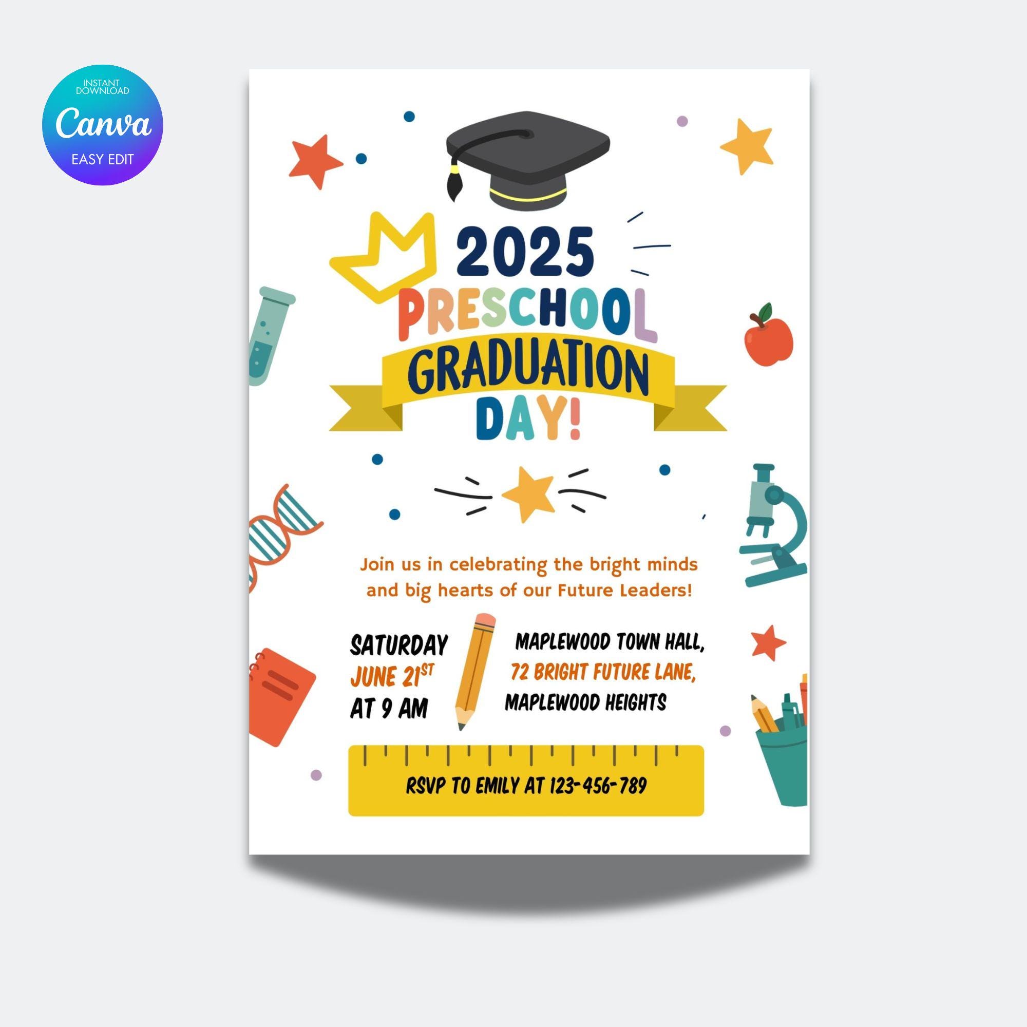Preschool Graduation Invitation: Editable Canva Template (5x7 In ...