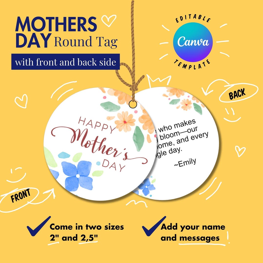 Editable Mothers Day Round Gift Tag, Mothers Day Gift Tag Printable ...