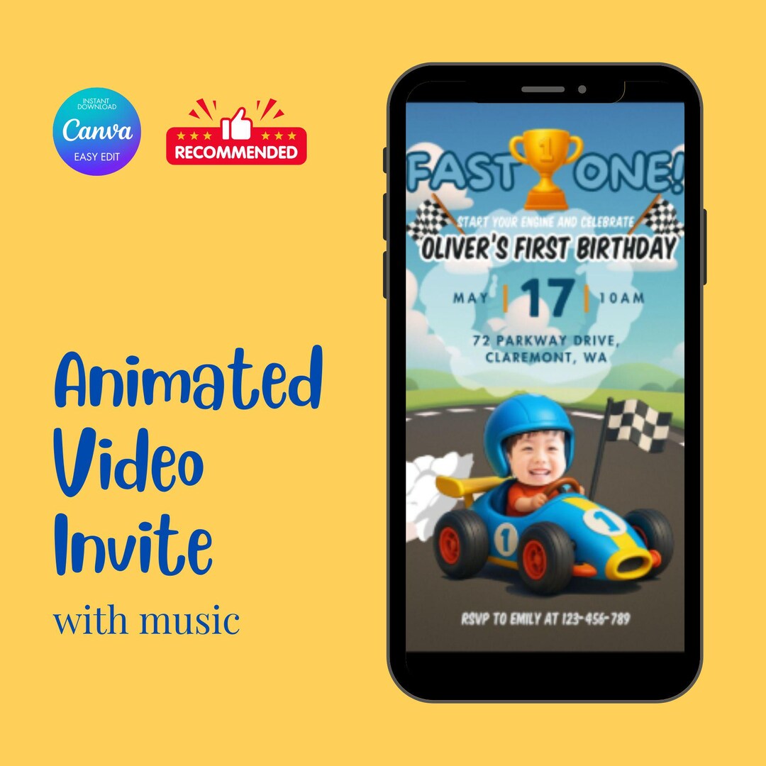 Buy Zoom-zoom-zoom! Fast One Race Car Theme Boy Birthday Video Invite ...