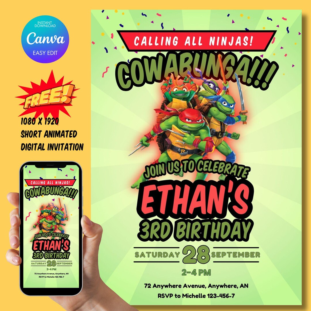 Ninja Turtles Invite, Editable Ninja Turtle Party Invitation, TMNT ...