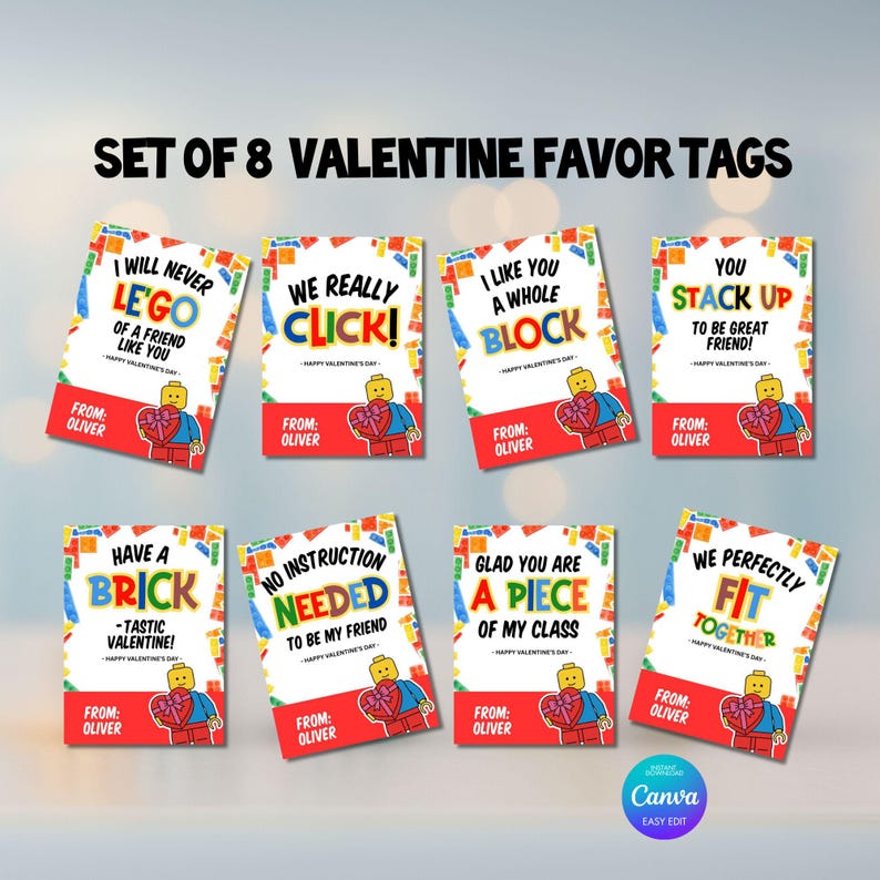 Brick Valentine Gift Tags Printable, Building Block Friendship Cards ...