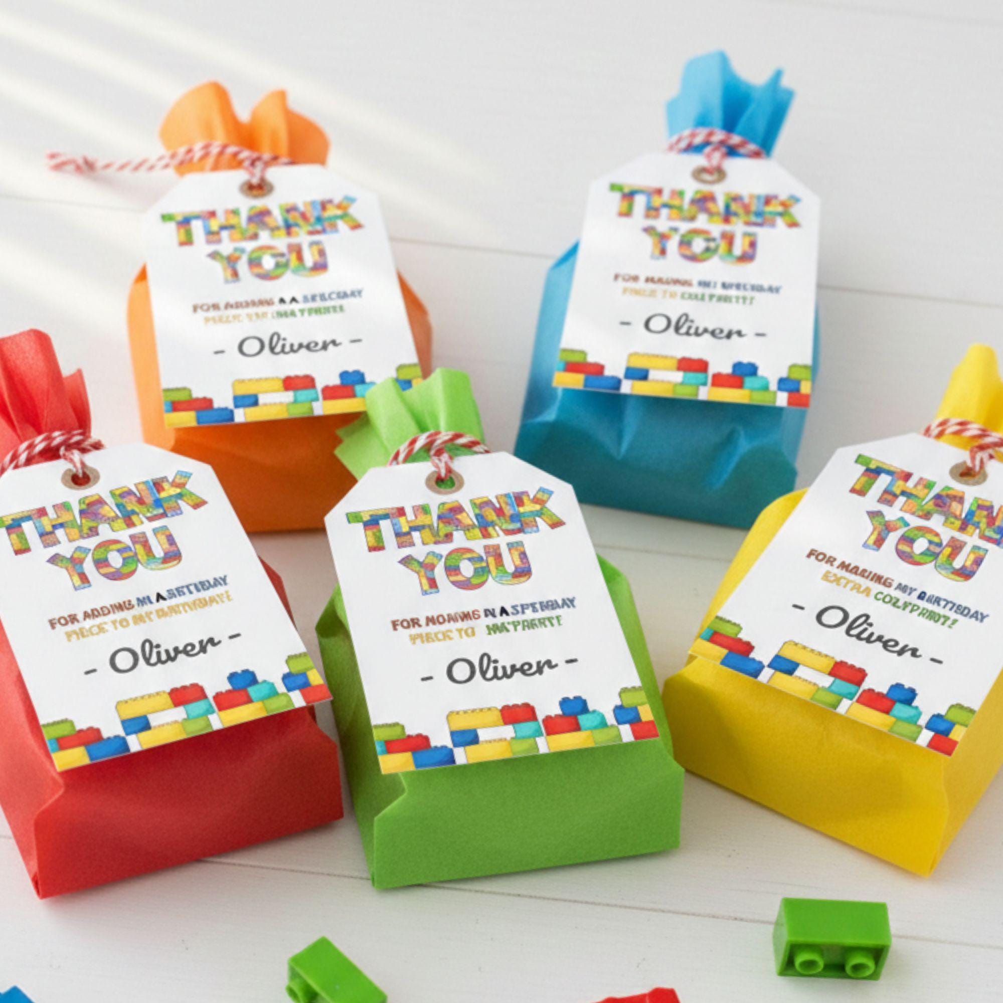 Building Block Favor Tags: Brick Birthday Thank You Notes (canva ...