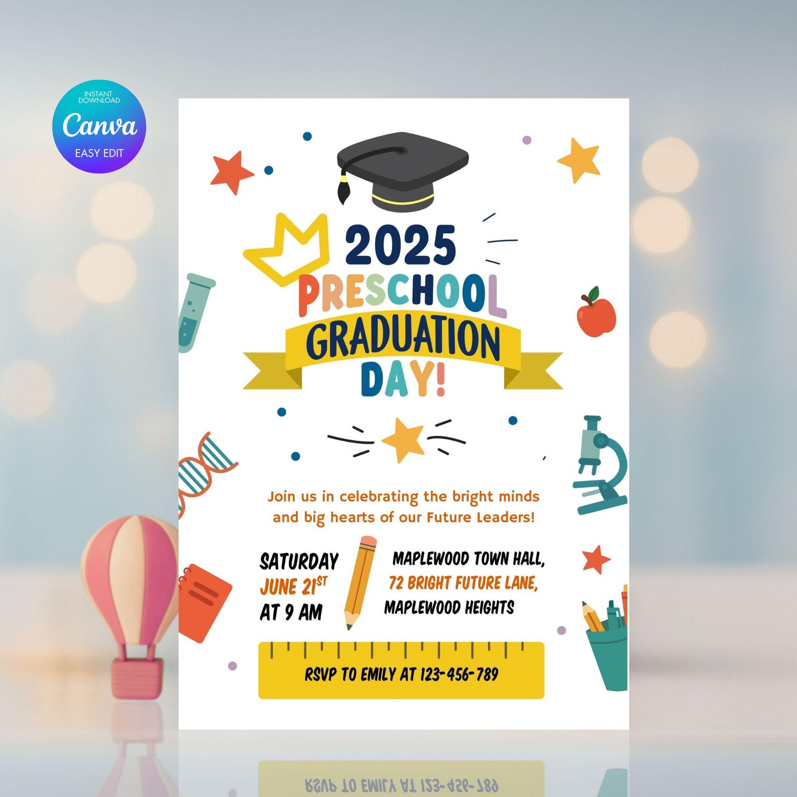 Preschool Graduation Invitation: Editable Canva Template (5x7 In ...
