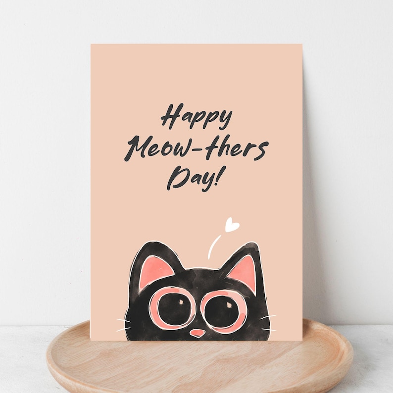 Printable Mothers Day Cat Mothers Card for Cat Lover, Gift for Cat Mom ...