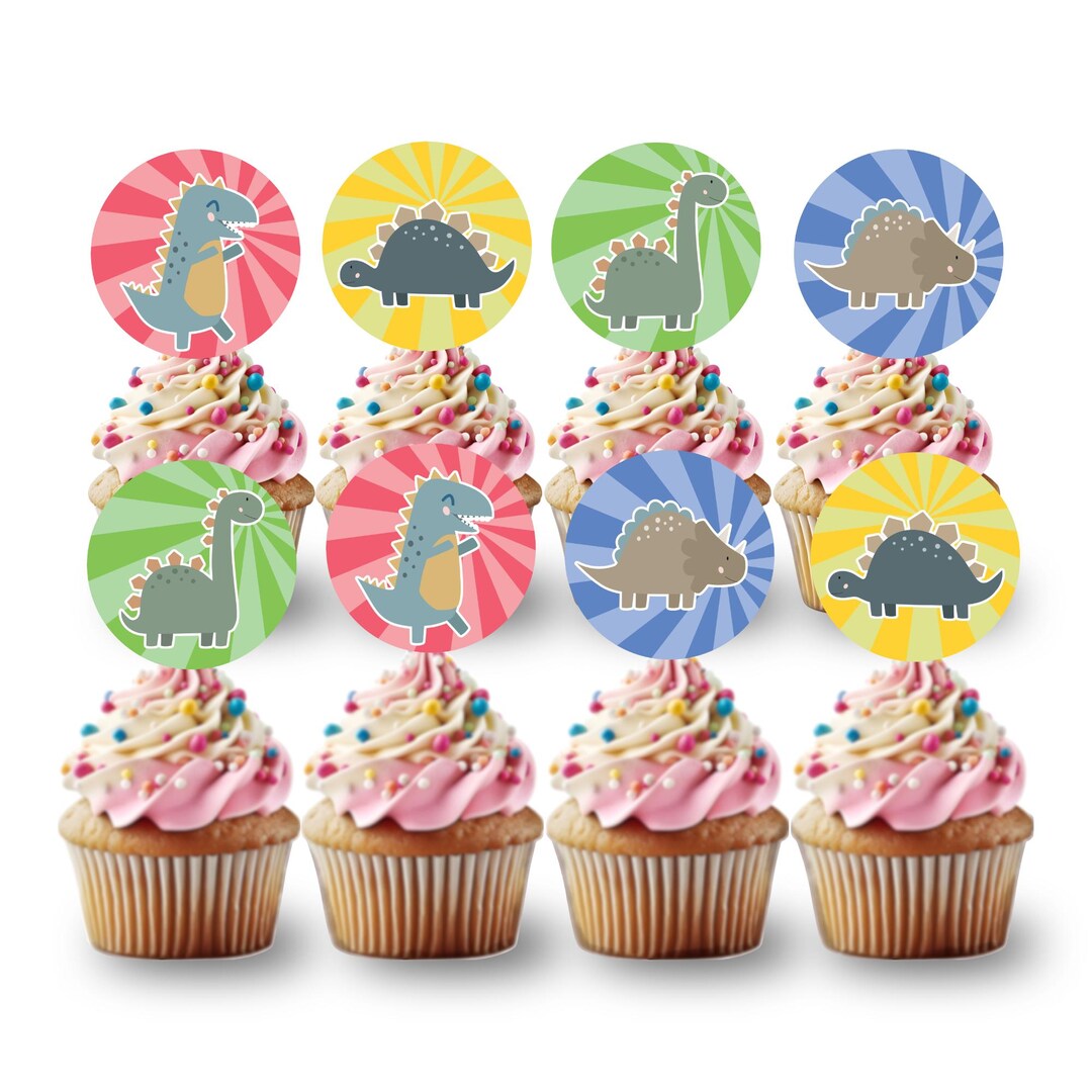 Dinosaur Cupcake Toppers – Printable Dino Birthday Party Decor – 2 Inch ...