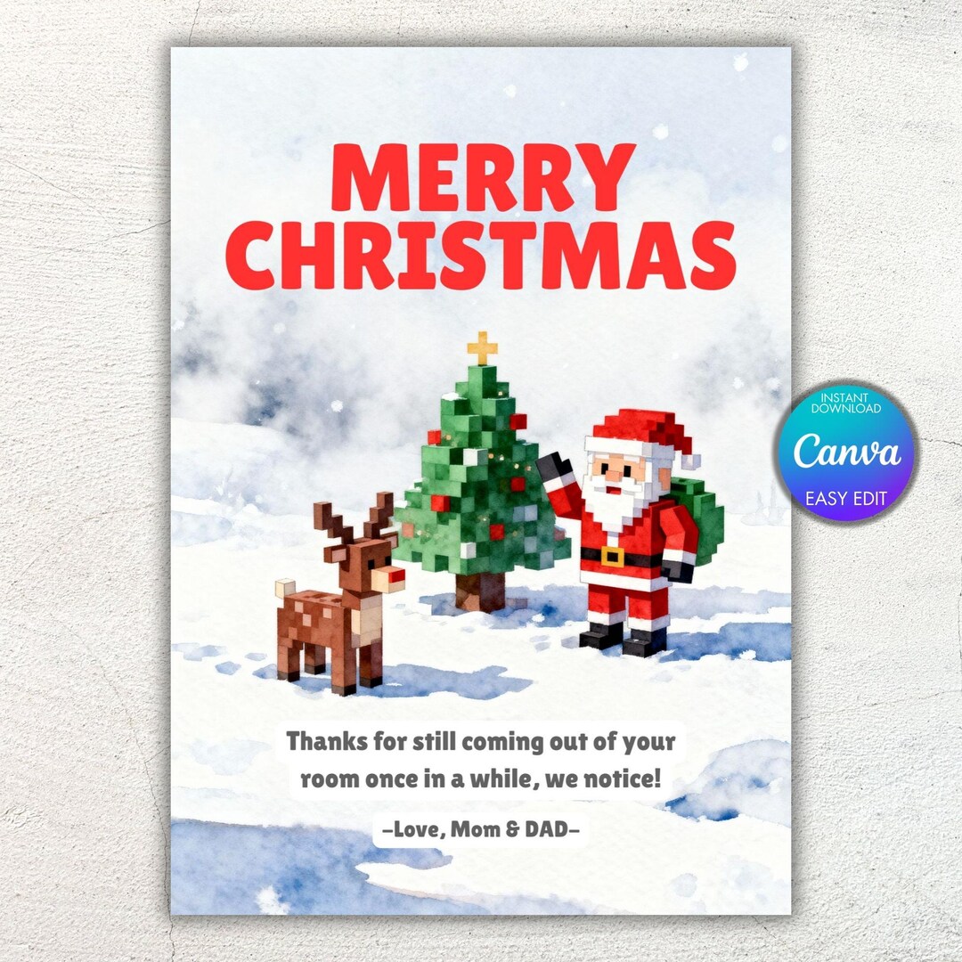 Funny Christmas Card for Gamer Son: Minecraft Style Holiday Card, 5x7 ...