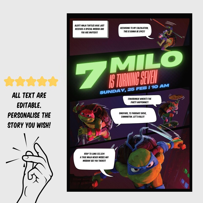 Editable Ninja Turtle Birthday Invitation – Printable Ninja Kids Party ...