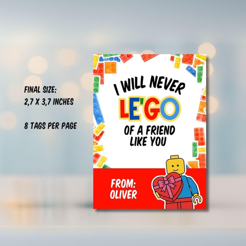 Brick Valentine Gift Tags Printable, Building Block Friendship Cards ...