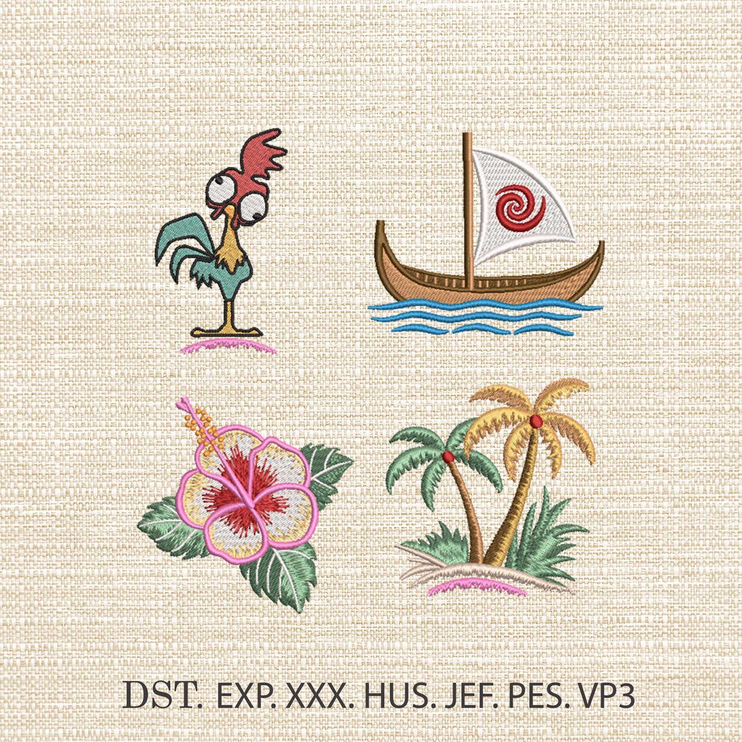 Tropical Island Embroidery Design Set - Polynesian Themed Digital ...