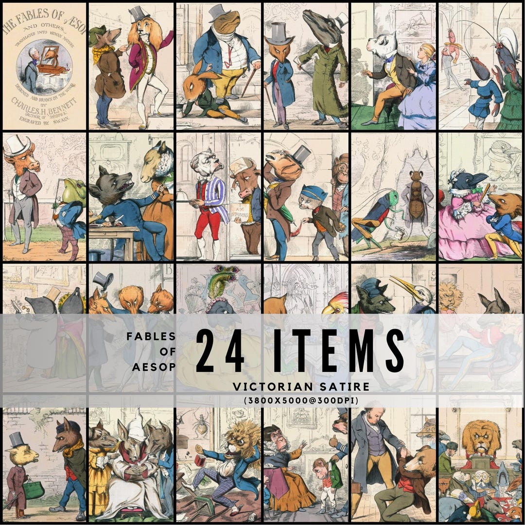 24 Victorian Aesop Fables Prints – Human Nature Illustrations, Classic ...