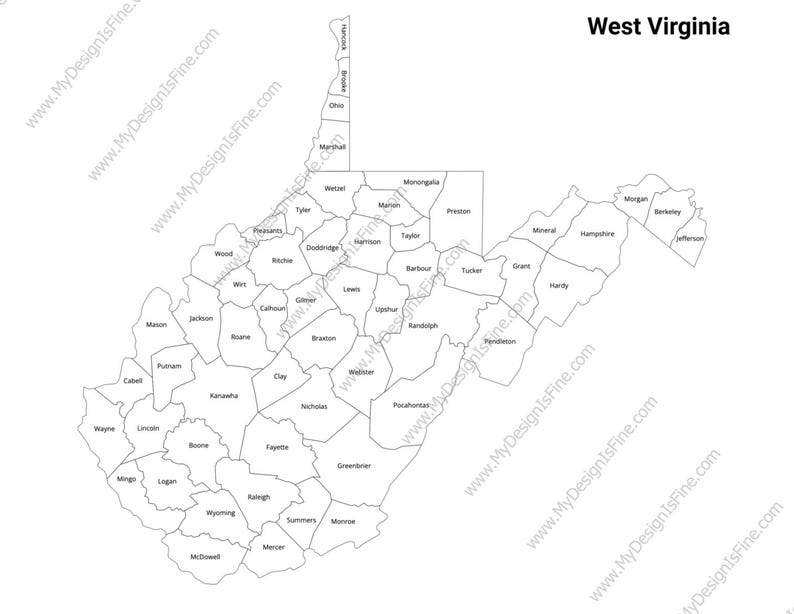 Printable West Virginia Maps / State Outline and Labeled Geography ...