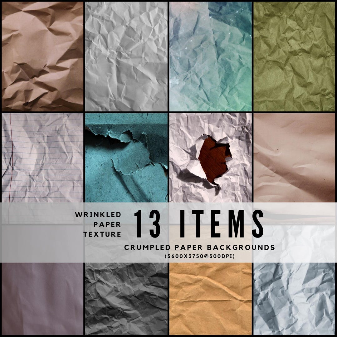 13 Wrinkled Paper Textures / Crumpled & Folded Paper Backgrounds / 13 ...