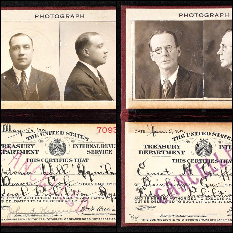 Vintage Prohibition Agent ID Cards: 200+ Historical Digital Prints ...