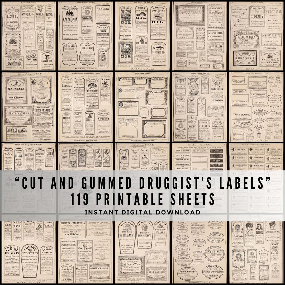 119 Printable Sheets of Vintage Apothecary Druggist Pharmacy Labels ...