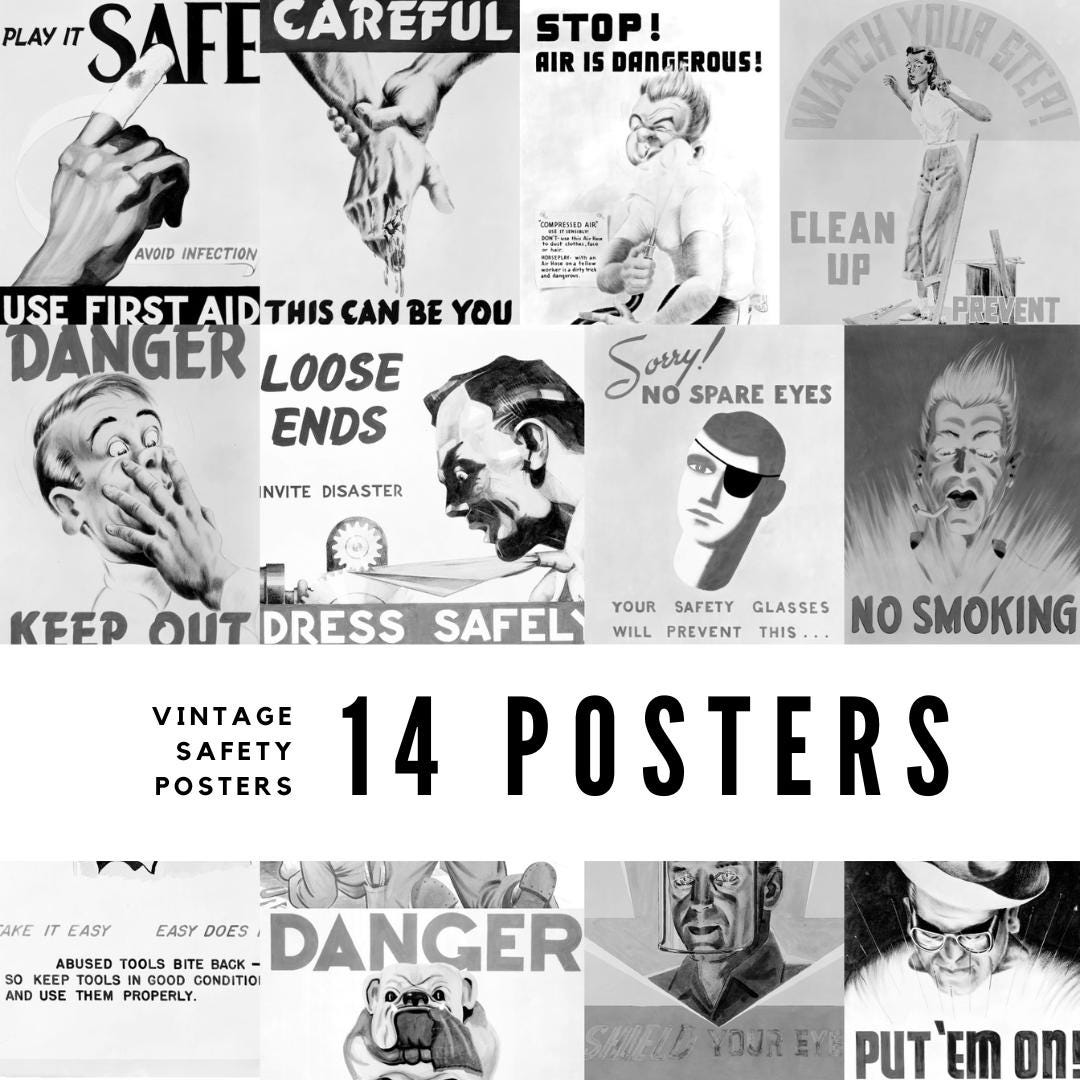 Vintage Safety Poster Set – 15 Digital Downloads | Retro Workplace ...