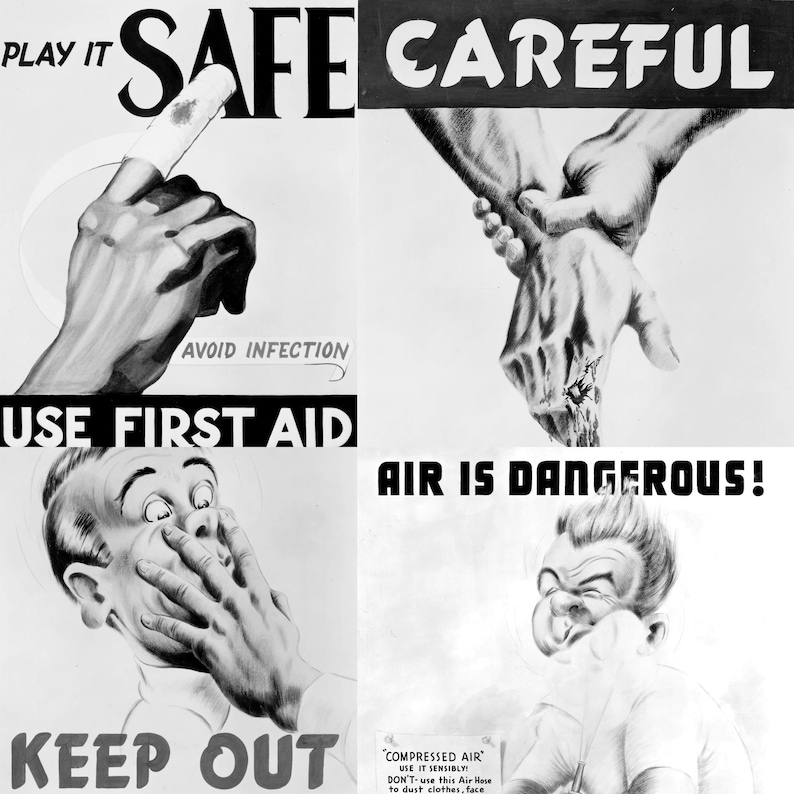 14 Vintage Safety Posters – Mid-century Workplace Signs (digital ...