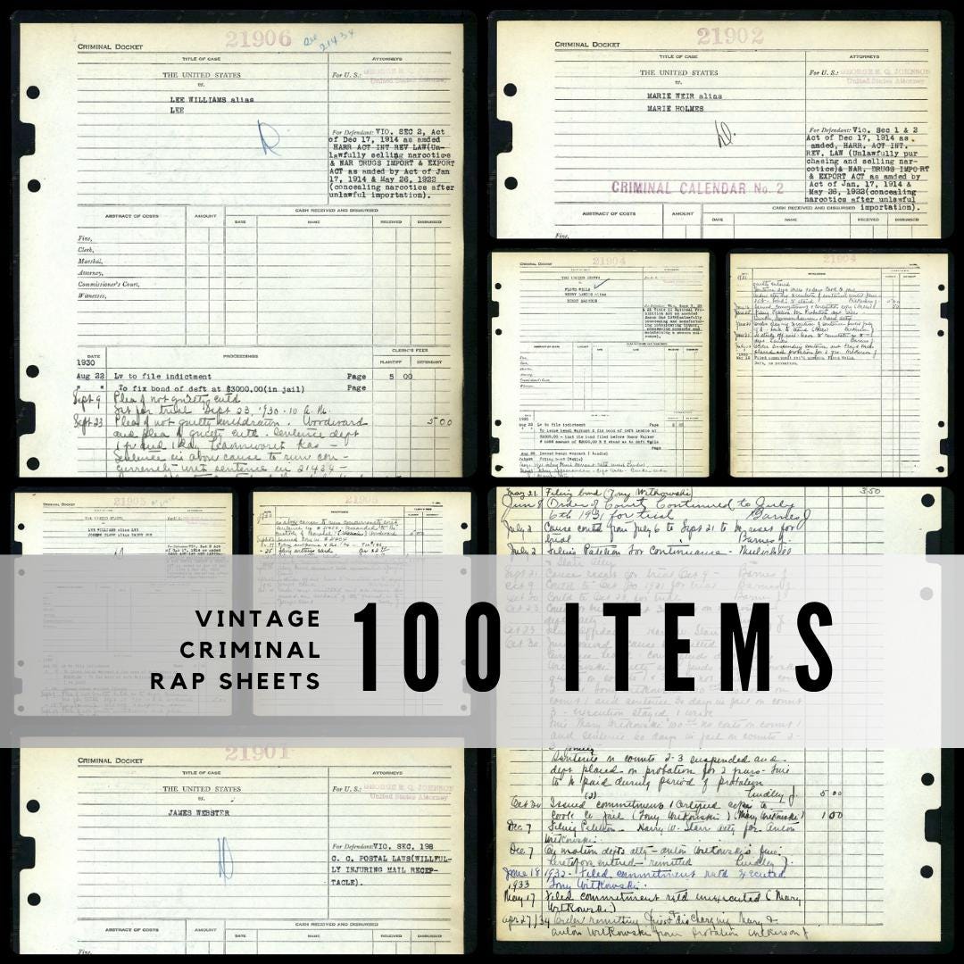 100 Vintage Criminal Records / 1930s Police Rap Sheets for Junk ...