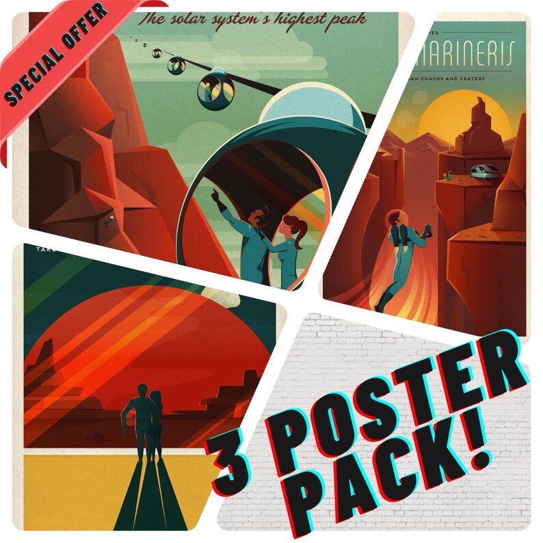 3 Poster Pack >>> Retro Space Tourism Poster - Vintage NASA Spacex ...