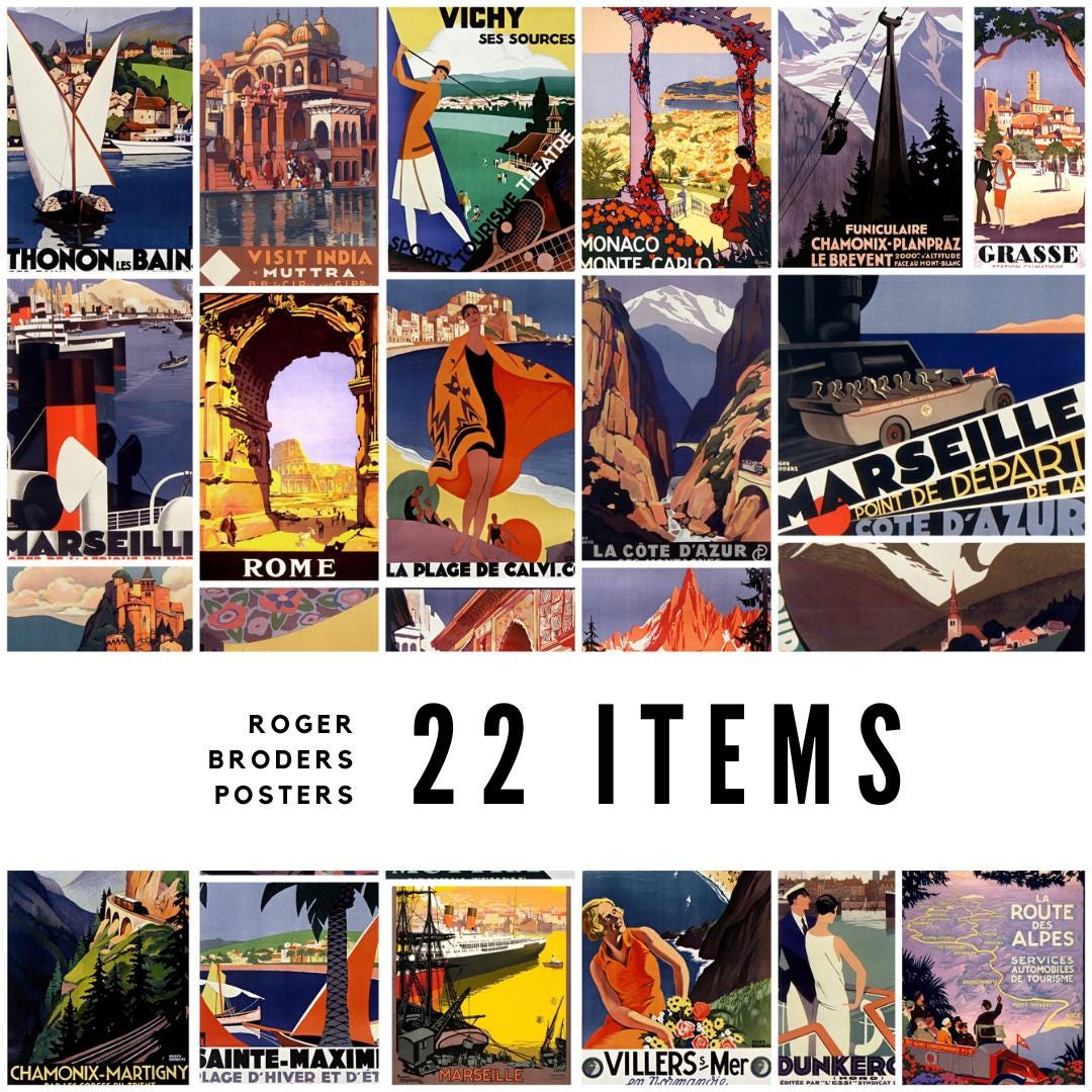 22 Vintage Roger Broders Tourism Posters / High-quality Digital ...